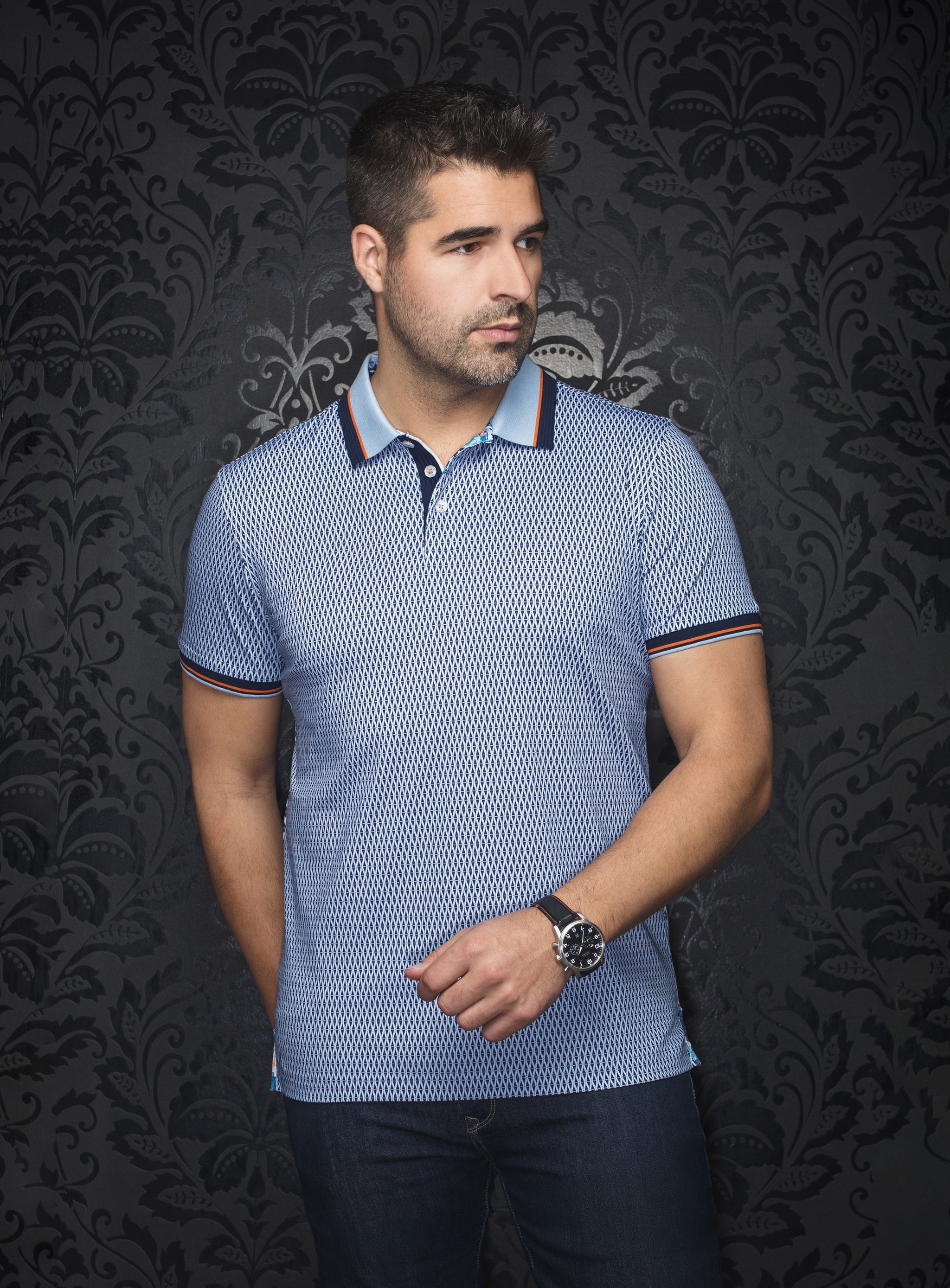 Polo 'Benz' à motif de diamants pour homme - Au Noir