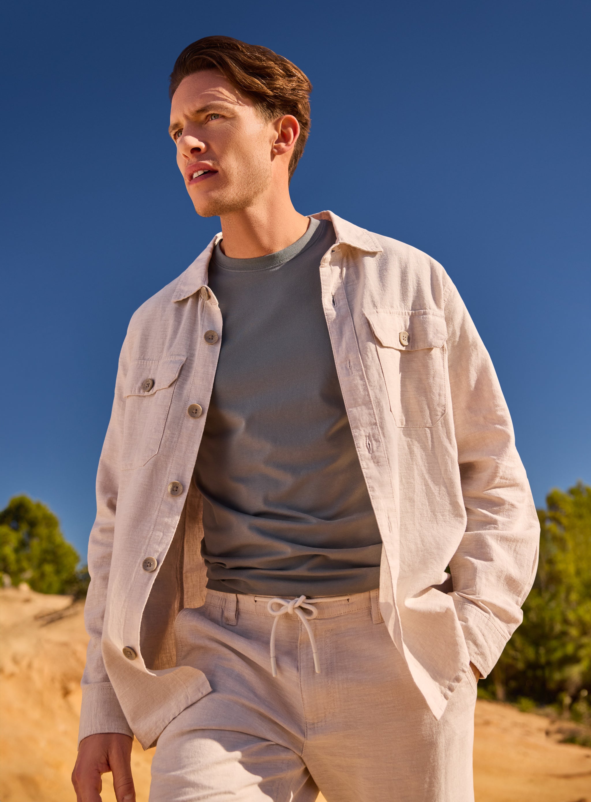 Beige Linen Overshirt for men - Point Zero