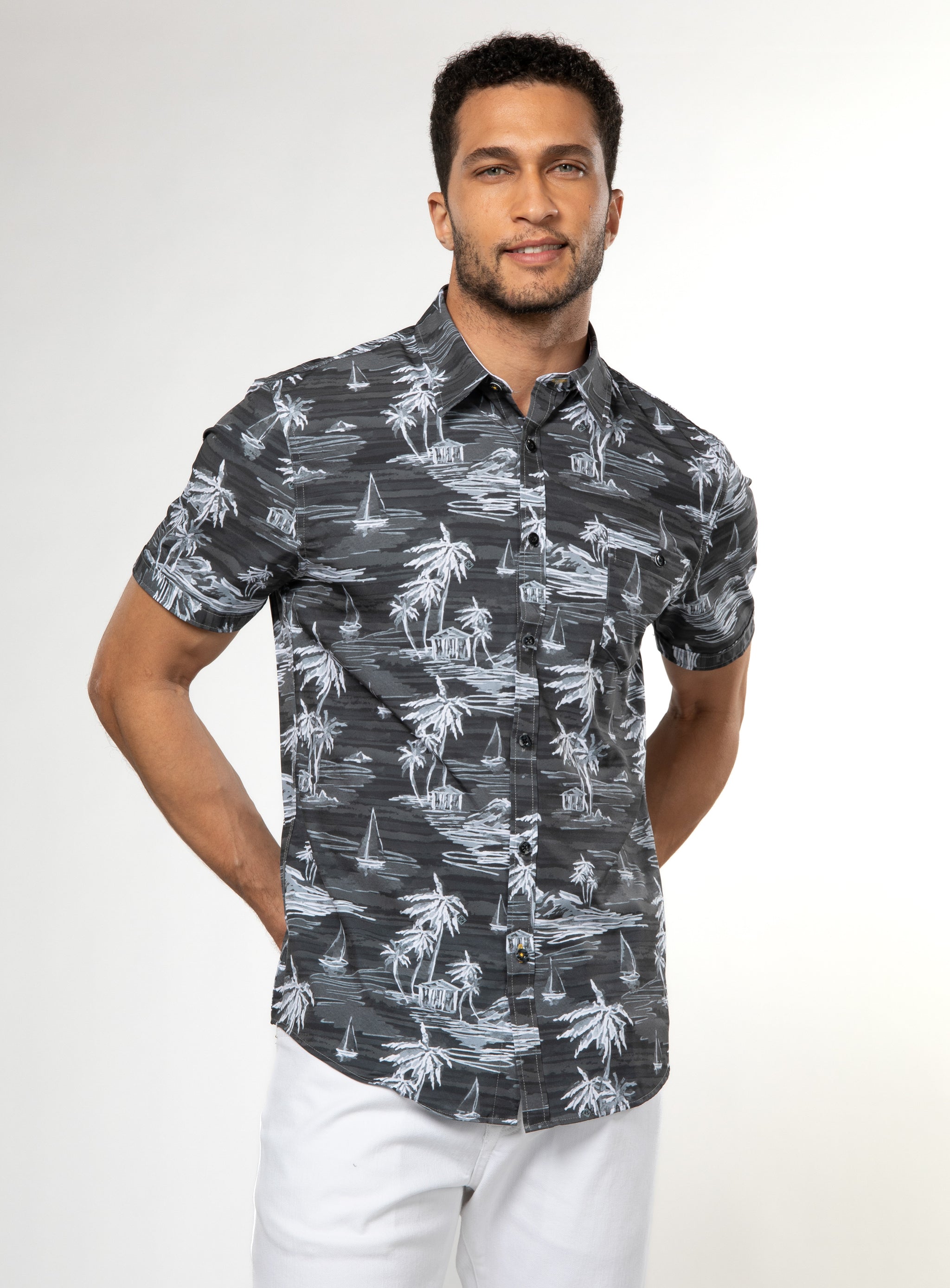 Islands Print Short Sleeve Shirt for men - Point Zero