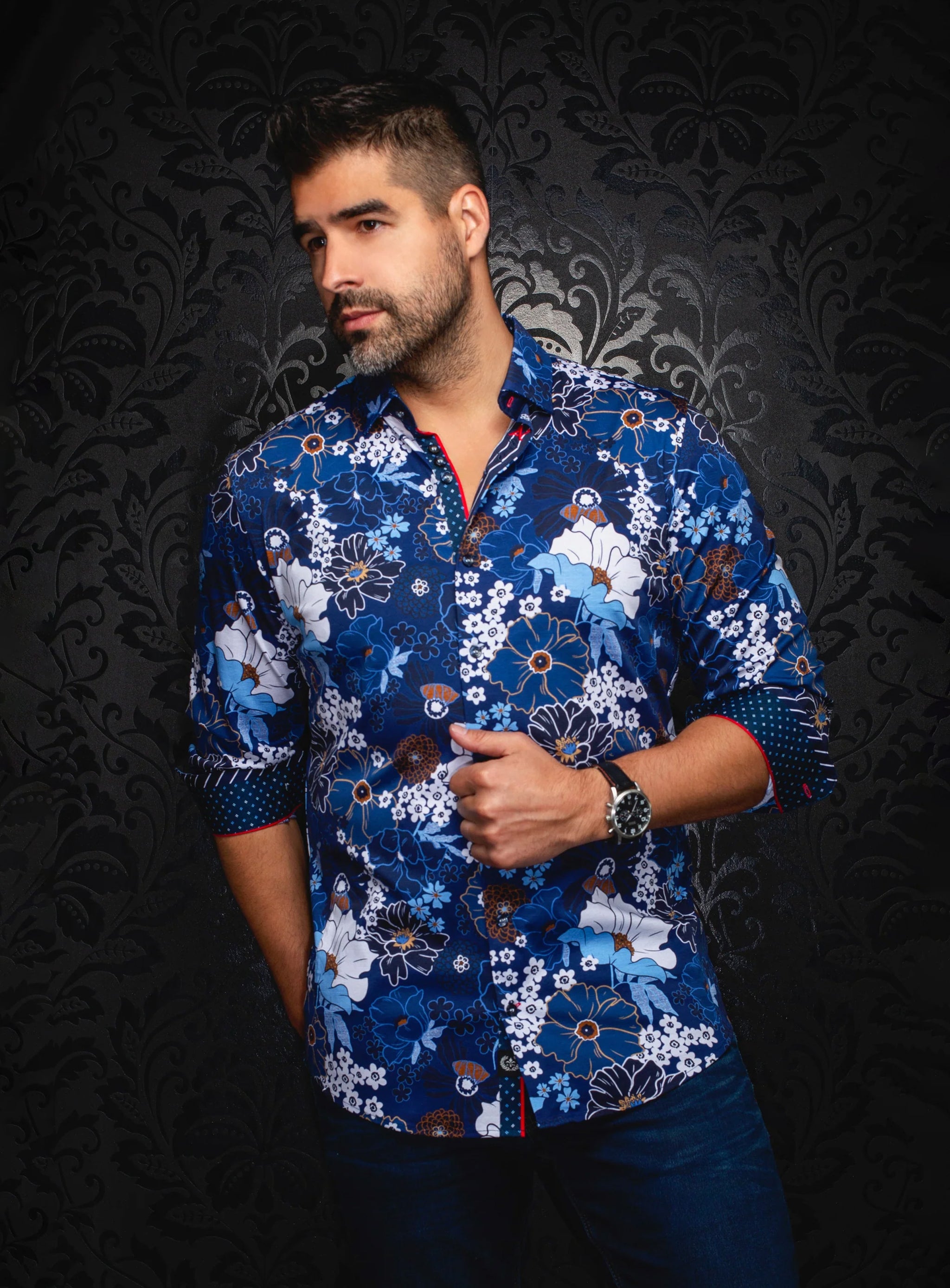Chemise en tricot à motif floral 'Ambrosia' pour homme - Au Noir