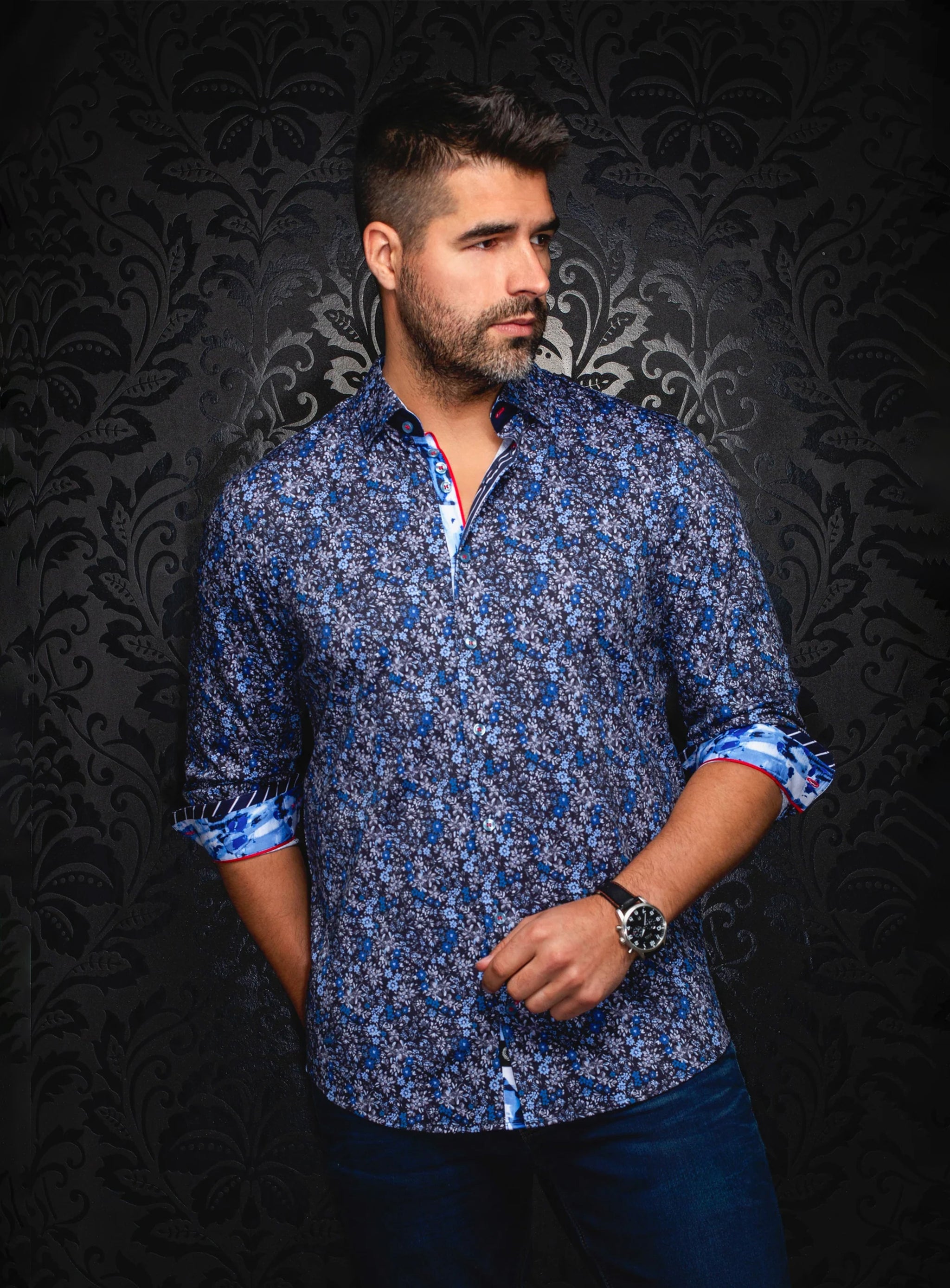 Chemise à motif floral 'Bloom' pour homme - Au Noir