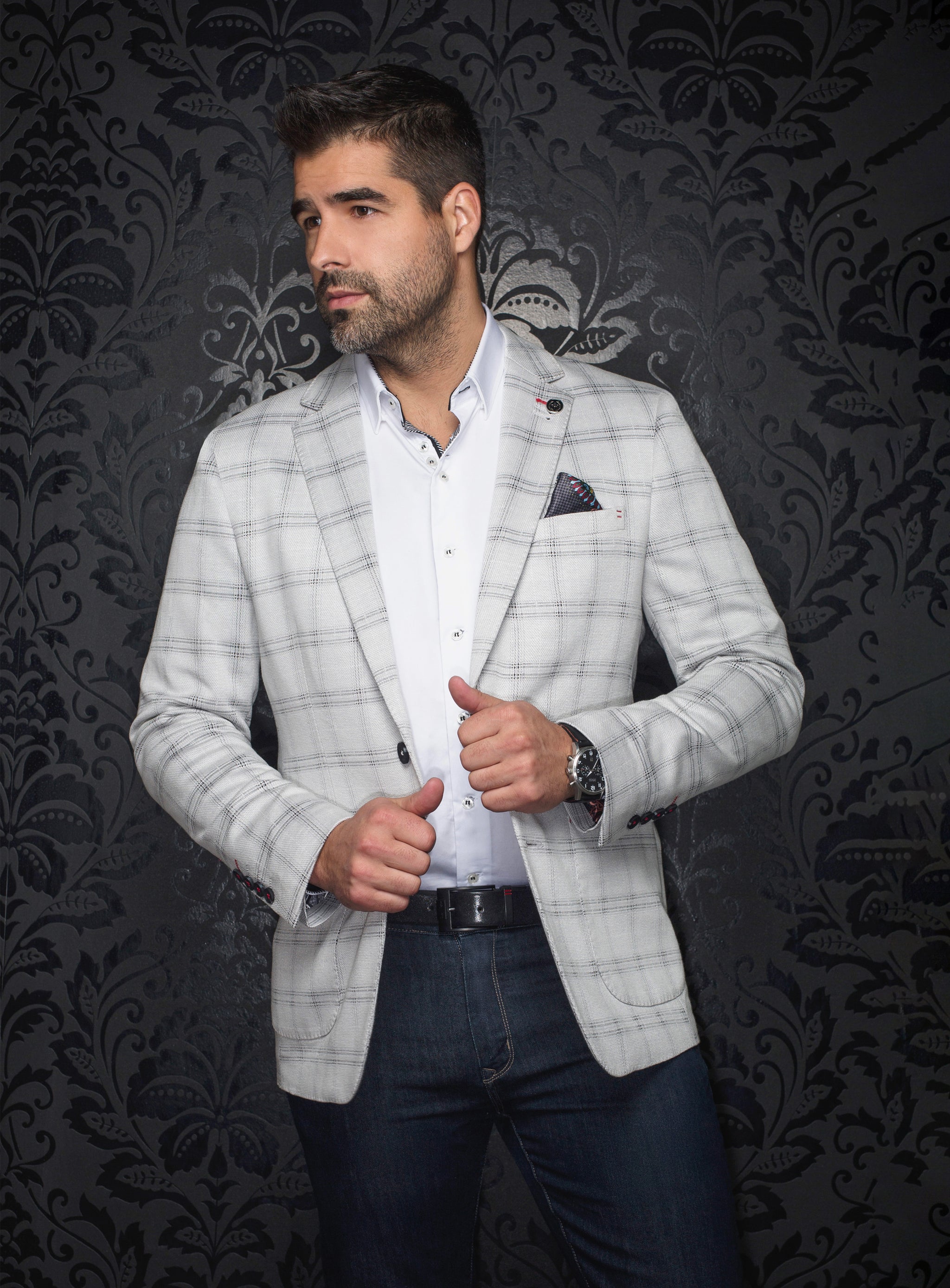 Veston 'Ritchson' gris à carreaux pour homme - Au Noir