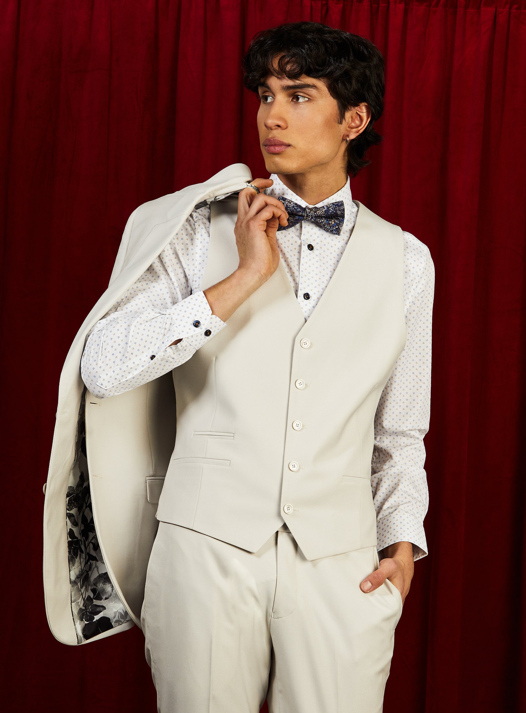 Beige Pin Dots Suit for men - Marco Ferrera