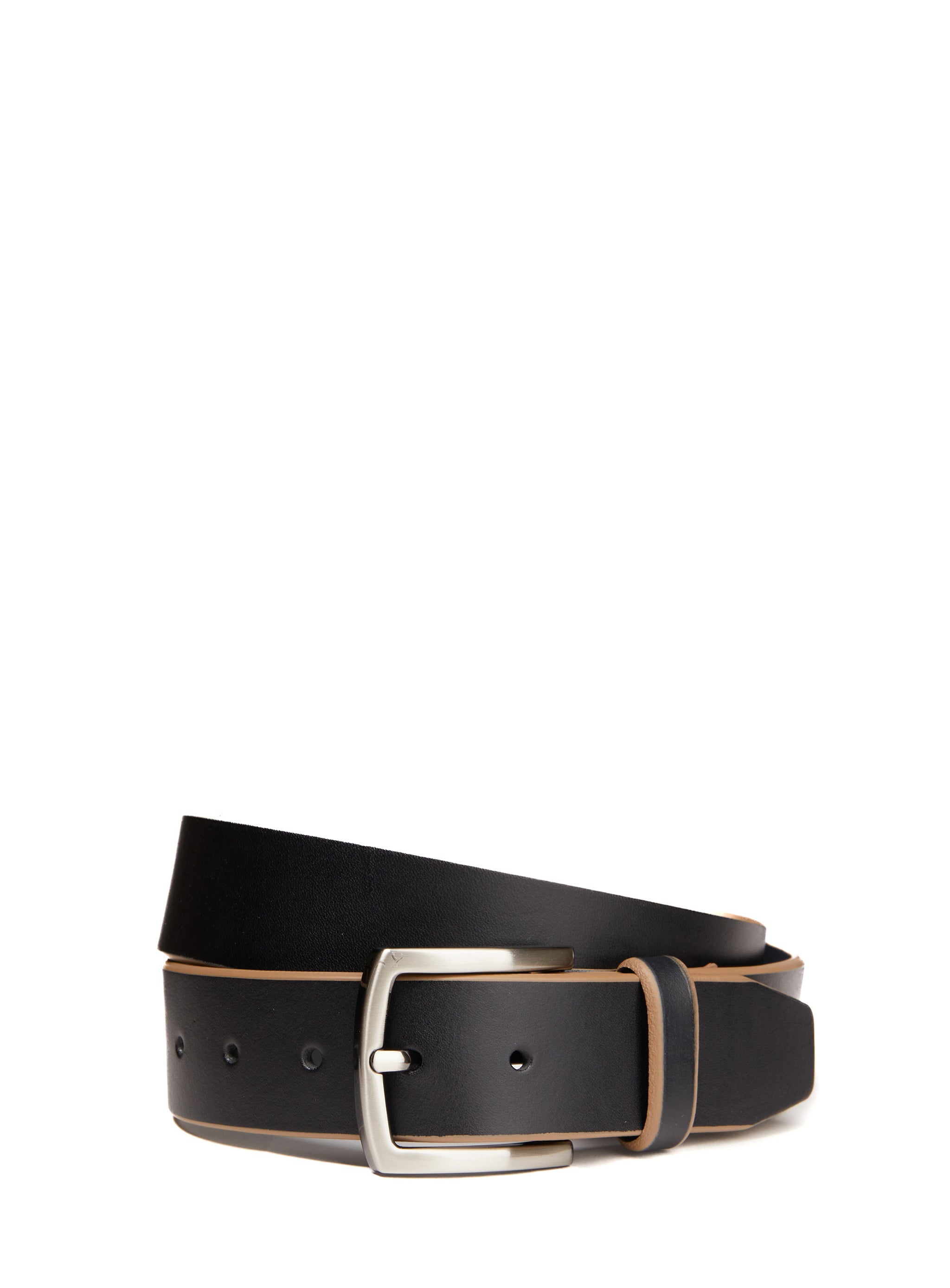 Taupe Details Black Leather Belt for men - Anthony of London