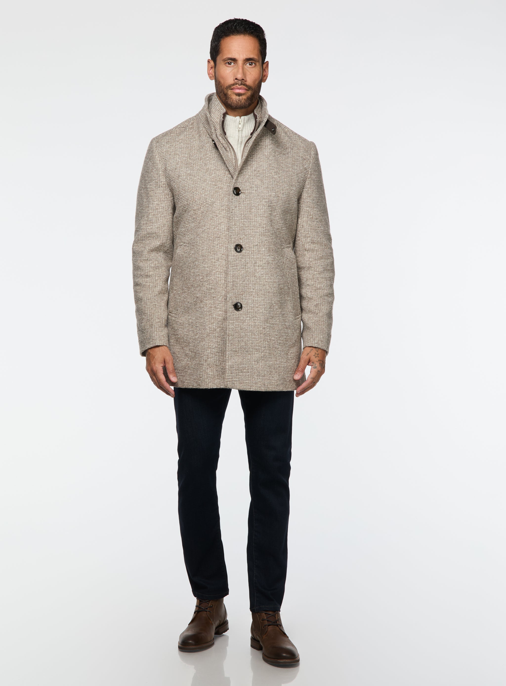 Beige Knit Overcoat for men - Anthony of London