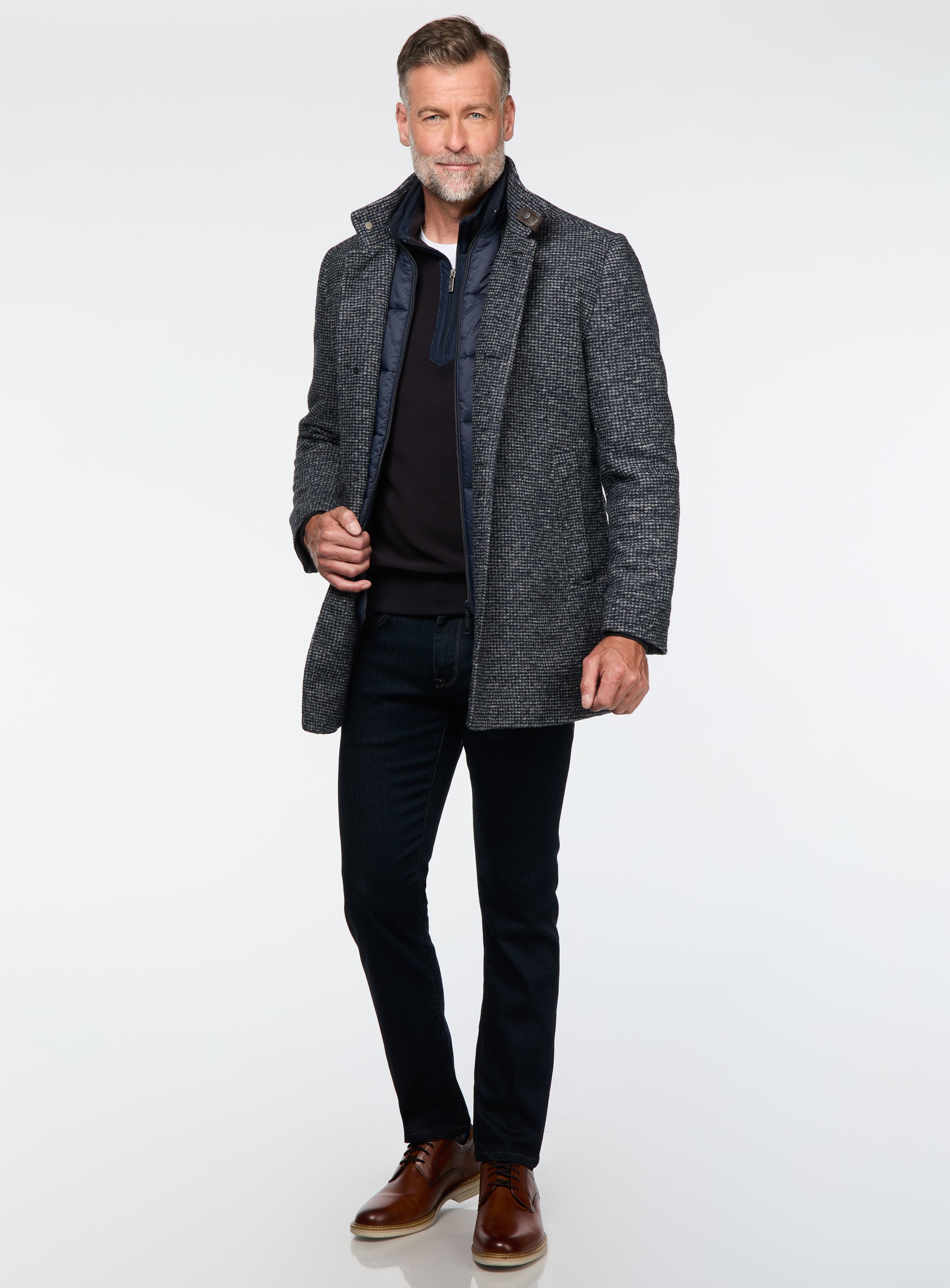 Navy Knit Overcoat for men - Anthony of London